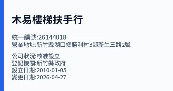 木易樓梯扶手行的照片-統編 26144018(新竹縣) 公司登記資料與營業項目詳細圖表
