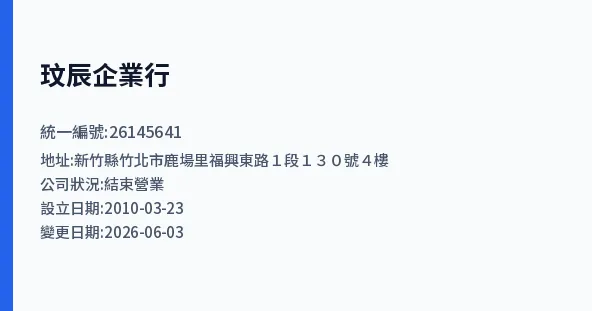 玟辰企業行的照片-統編 26145641(新竹縣) 公司登記資料與營業項目詳細圖表