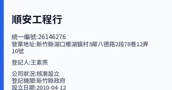 順安工程行的照片-統編 26146276(新竹縣) 公司登記資料與營業項目詳細圖表