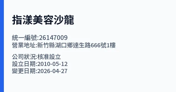 指漾美容沙龍的照片-統編 26147009(新竹縣) 公司登記資料與營業項目詳細圖表