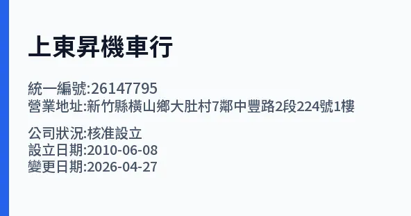 上東昇機車行的照片-統編 26147795(新竹縣) 公司登記資料與營業項目詳細圖表