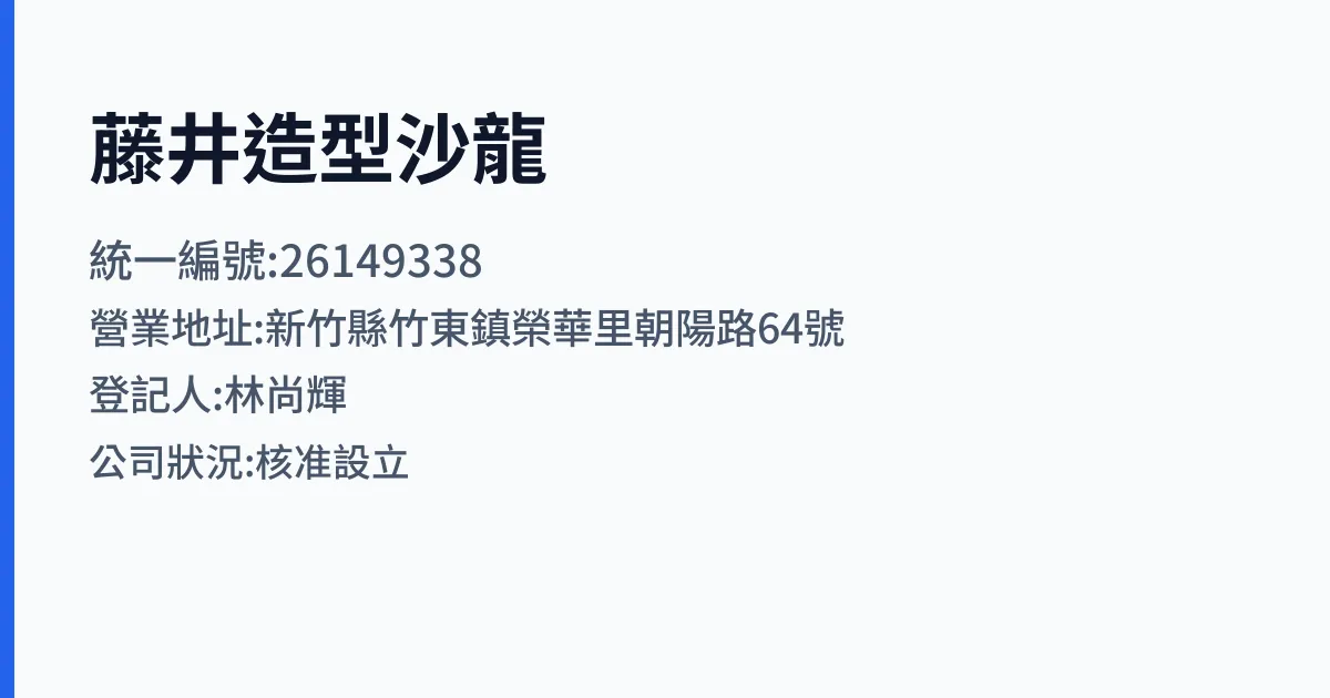 藤井造型沙龍 - 統編 26149338(新竹縣) 公司登記資料與營業項目詳細圖表