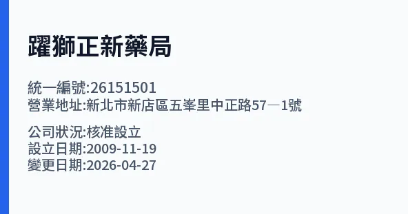 躍獅正新藥局的照片-統編 26151501(新北市) 公司登記資料與營業項目詳細圖表
