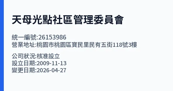 天母光點社區管理委員會的照片-統編 26153986(桃園市) 公司登記資料與營業項目詳細圖表