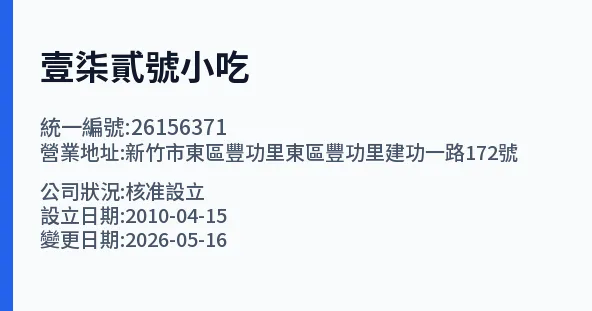 壹柒貳號小吃的照片-統編 26156371(新竹市) 公司登記資料與營業項目詳細圖表