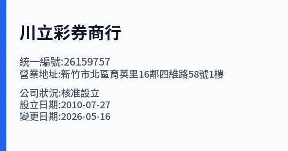 川立彩券商行的照片-統編 26159757(新竹市) 公司登記資料與營業項目詳細圖表
