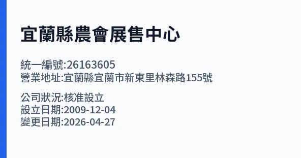 宜蘭縣農會展售中心的照片-統編 26163605(宜蘭縣) 公司登記資料與營業項目詳細圖表