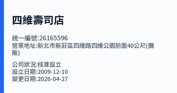 四維壽司店的照片-統編 26165596(新北市) 公司登記資料與營業項目詳細圖表