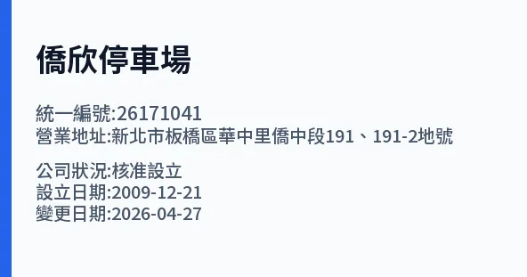僑欣停車場的照片-統編 26171041(新北市) 公司登記資料與營業項目詳細圖表
