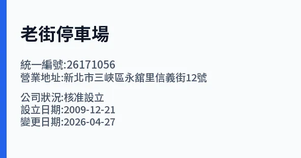 老街停車場的照片-統編 26171056(新北市) 公司登記資料與營業項目詳細圖表