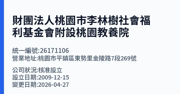 財團法人桃園市李林樹社會福利基金會附設桃園教養院的照片-統編 26171106(桃園市) 公司登記資料與營業項目詳細圖表