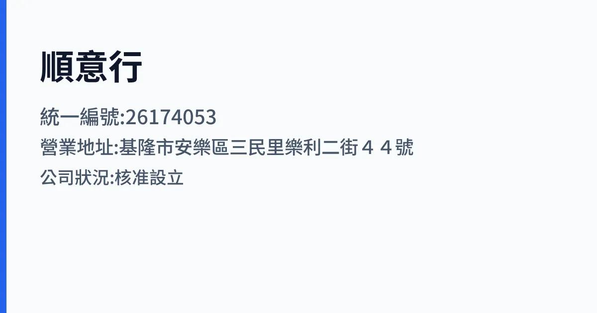 順意行 - 統編 26174053(基隆市) 公司登記資料與營業項目詳細圖表