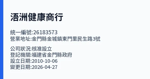 浯洲健康商行的照片-統編 26183573(金門縣) 公司登記資料與營業項目詳細圖表
