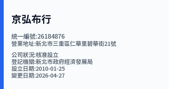 京弘布行的照片-統編 26184876(新北市) 公司登記資料與營業項目詳細圖表