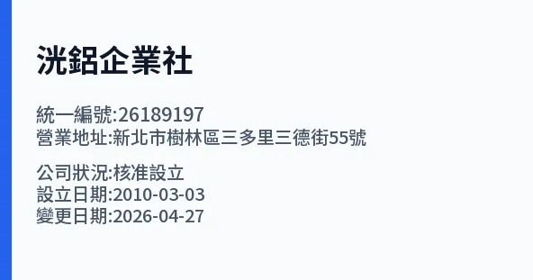 洸鋁企業社的照片-統編 26189197(新北市) 公司登記資料與營業項目詳細圖表