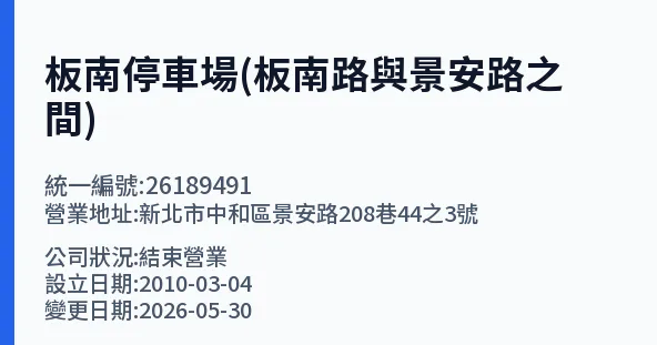 板南停車場(板南路與景安路之間)的照片-統編 26189491(新北市) 公司登記資料與營業項目詳細圖表
