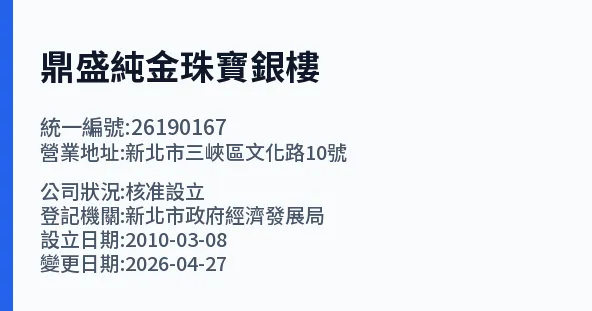 鼎盛純金珠寶銀樓的照片-統編 26190167(新北市) 公司登記資料與營業項目詳細圖表