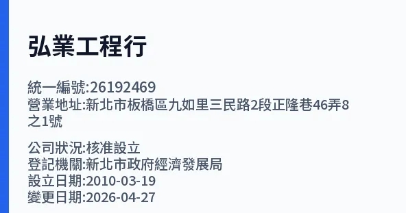 弘業工程行的照片-統編 26192469(新北市) 公司登記資料與營業項目詳細圖表