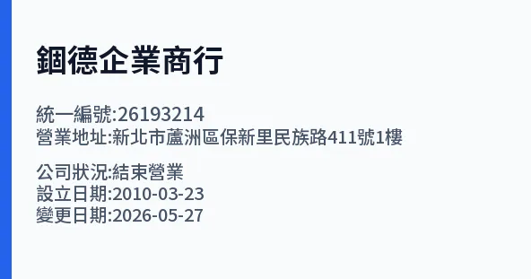 錮德企業商行的照片-統編 26193214(新北市) 公司登記資料與營業項目詳細圖表