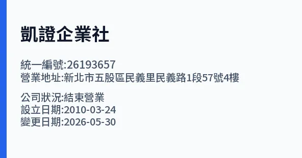 凱證企業社的照片-統編 26193657(新北市) 公司登記資料與營業項目詳細圖表