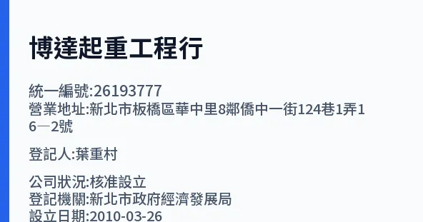 博達起重工程行的照片-統編 26193777(新北市) 公司登記資料與營業項目詳細圖表