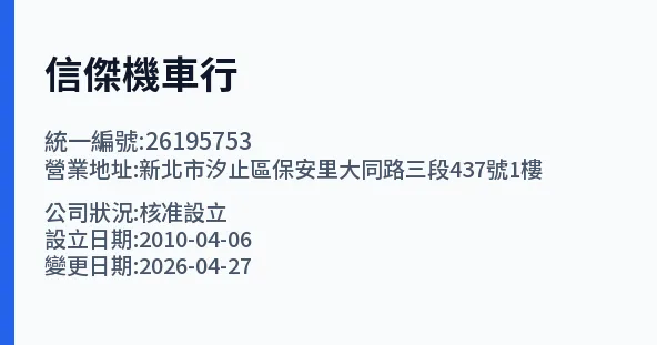 信傑機車行的照片-統編 26195753(新北市) 公司登記資料與營業項目詳細圖表