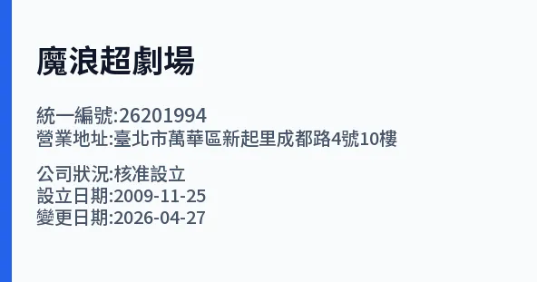 魔浪超劇場的照片-統編 26201994(臺北市) 公司登記資料與營業項目詳細圖表