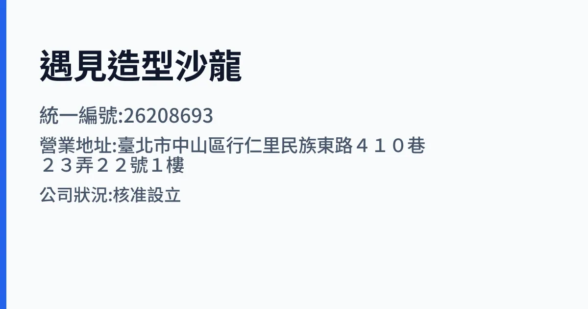 遇見造型沙龍 - 統編 26208693(臺北市) 公司登記資料與營業項目詳細圖表