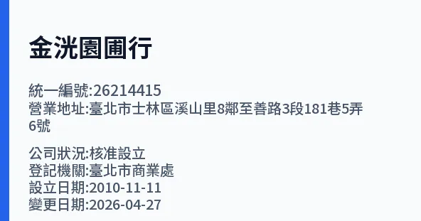 金洸園圃行的照片-統編 26214415(臺北市) 公司登記資料與營業項目詳細圖表