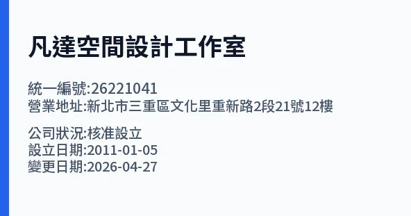 凡達空間設計工作室的照片-統編 26221041(新北市) 公司登記資料與營業項目詳細圖表