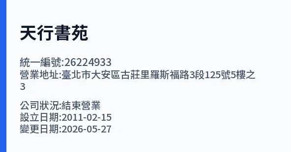 天行書苑的照片-統編 26224933(臺北市) 公司登記資料與營業項目詳細圖表