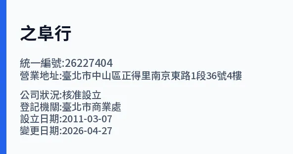 之阜行的照片-統編 26227404(臺北市) 公司登記資料與營業項目詳細圖表