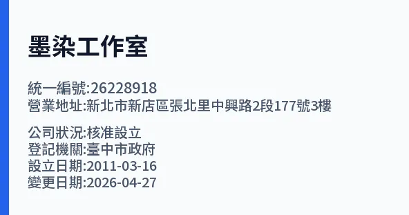 墨染工作室的照片-統編 26228918(新北市) 公司登記資料與營業項目詳細圖表