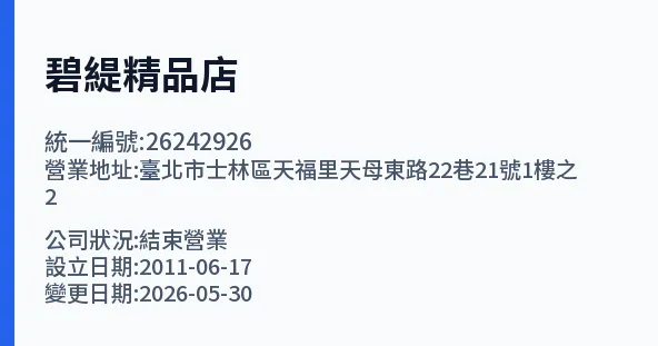 碧緹精品店的照片-統編 26242926(臺北市) 公司登記資料與營業項目詳細圖表