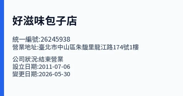 好滋味包子店的照片-統編 26245938(臺北市) 公司登記資料與營業項目詳細圖表