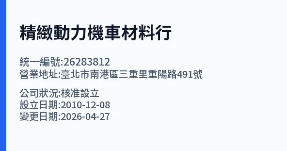 精緻動力機車材料行的照片-統編 26283812(臺北市) 公司登記資料與營業項目詳細圖表