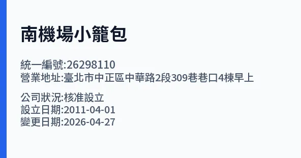 南機場小籠包的照片-統編 26298110(臺北市) 公司登記資料與營業項目詳細圖表