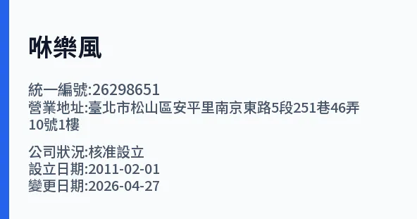 咻樂風的照片-統編 26298651(臺北市) 公司登記資料與營業項目詳細圖表