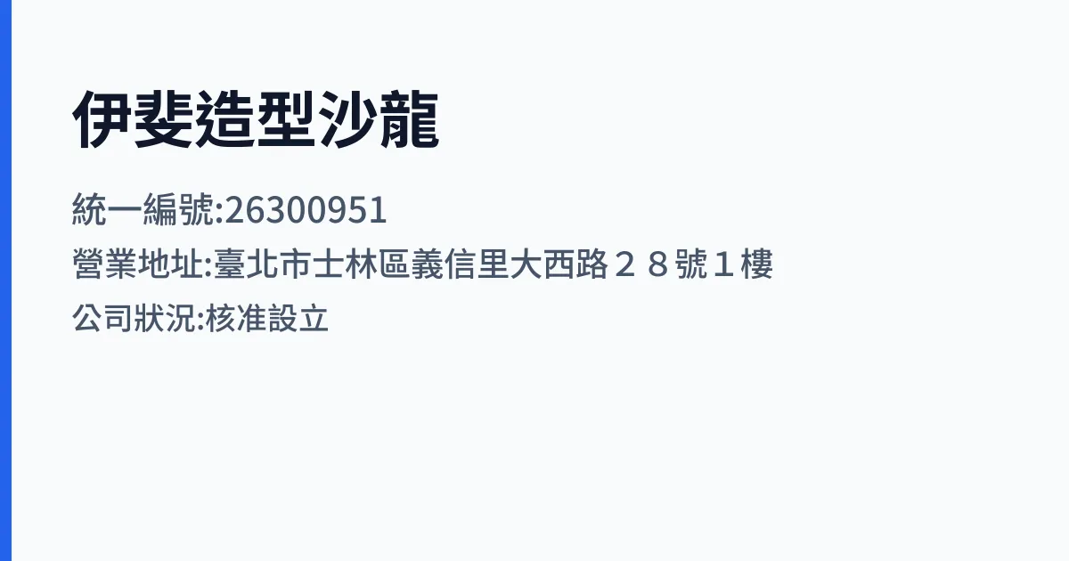 伊斐造型沙龍 - 統編 26300951(臺北市) 公司登記資料與營業項目詳細圖表