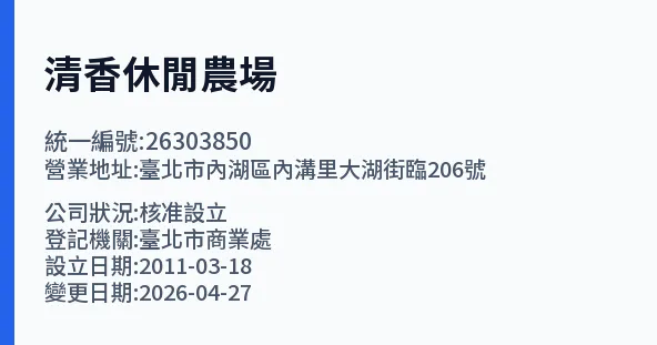 清香休閒農場的照片-統編 26303850(臺北市) 公司登記資料與營業項目詳細圖表