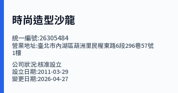時尚造型沙龍的照片-統編 26305484(臺北市) 公司登記資料與營業項目詳細圖表