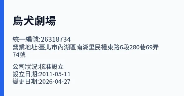 烏犬劇場的照片-統編 26318734(臺北市) 公司登記資料與營業項目詳細圖表