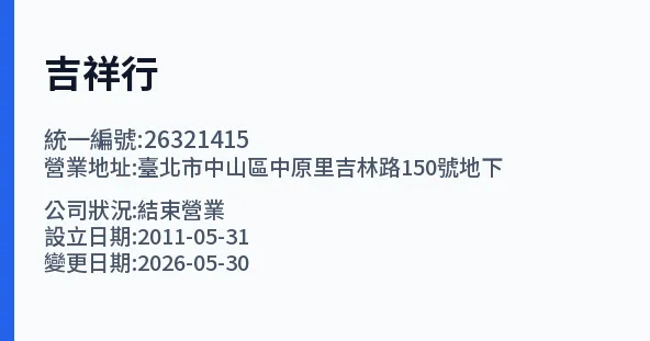吉祥行的照片-統編 26321415(臺北市) 公司登記資料與營業項目詳細圖表