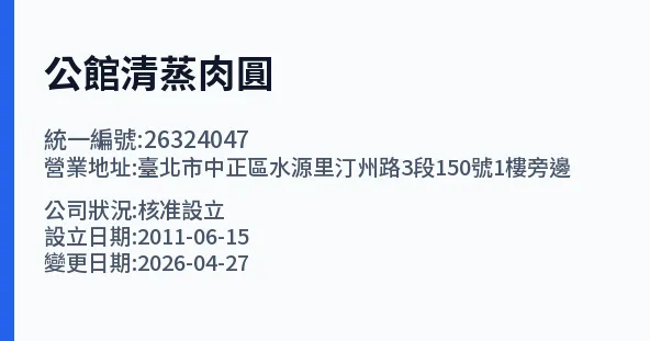 公館清蒸肉圓的照片-統編 26324047(臺北市) 公司登記資料與營業項目詳細圖表