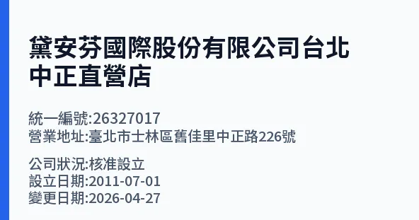 黛安芬國際股份有限公司台北中正直營店的照片-統編 26327017(臺北市) 公司登記資料與營業項目詳細圖表