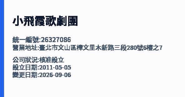 小飛霞歌劇團的照片-統編 26327086 公司登記資料與營業項目詳細圖表