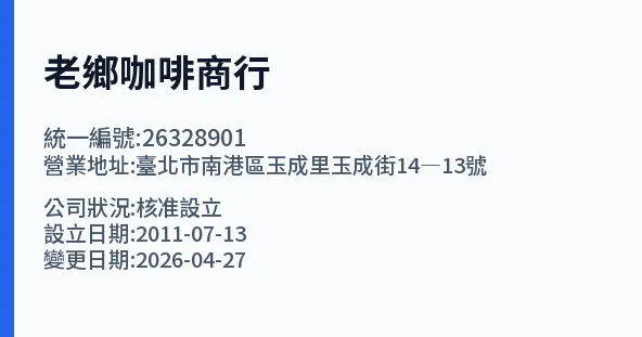 老鄉咖啡商行的照片-統編 26328901(臺北市) 公司登記資料與營業項目詳細圖表