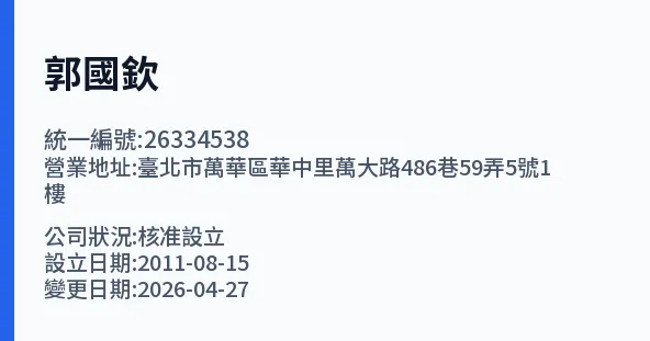 郭國欽的照片-統編 26334538(臺北市) 公司登記資料與營業項目詳細圖表
