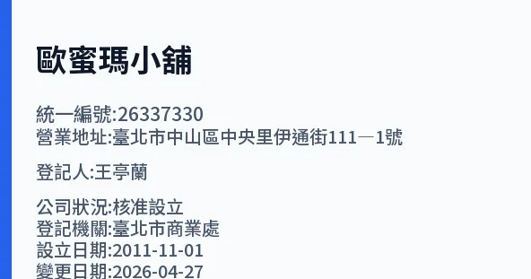 歐蜜瑪小舖的照片-統編 26337330(臺北市) 公司登記資料與營業項目詳細圖表