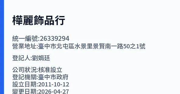 樺麗飾品行的照片-統編 26339294(臺中市) 公司登記資料與營業項目詳細圖表